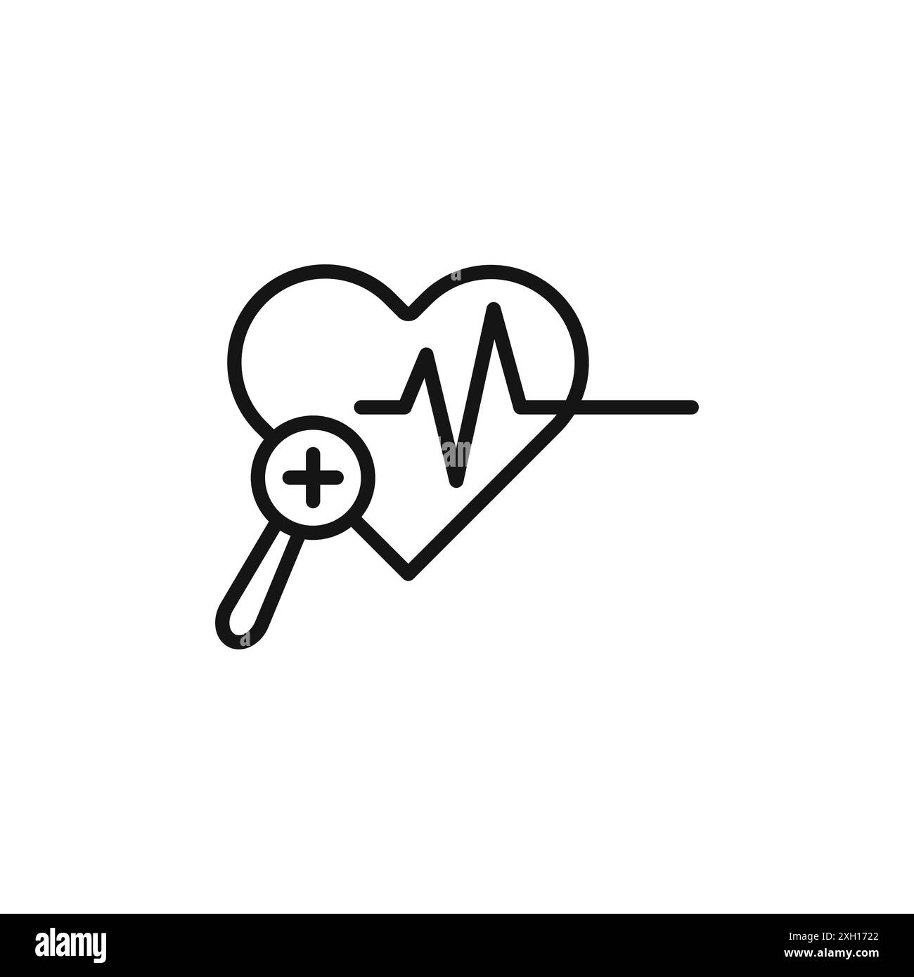 pulse heart check up icon logo sign vector outline in black and white ...