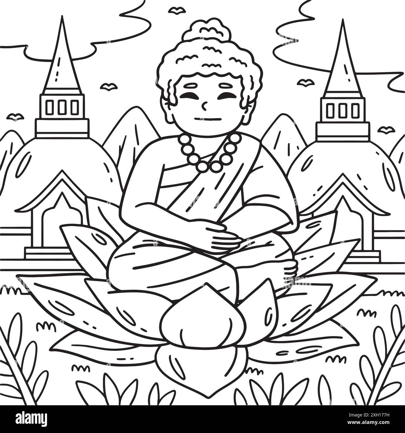 Buddhism Buddha Sitting on Lotus Flower Coloring Stock Vector Image ...