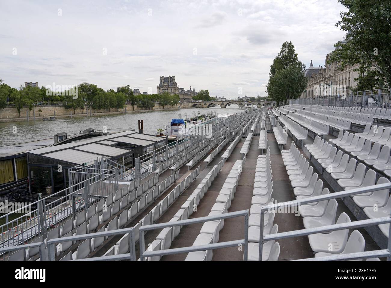 Photo taken on July 11, 2024, shows spectator seats set up along the ...