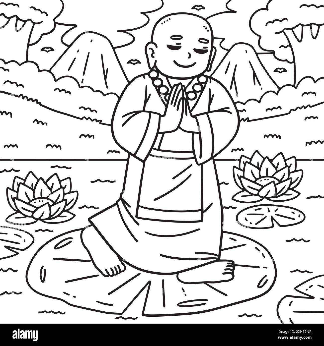 Buddhism Buddha Walking on Lily Pad Coloring Page Stock Vector Image ...