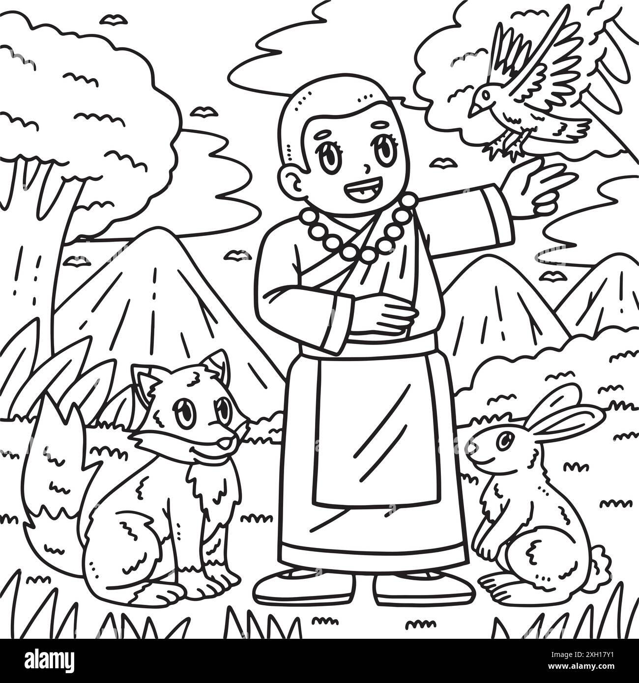 Buddhism Female Monk in Nature Coloring Page Stock Vector Image & Art ...