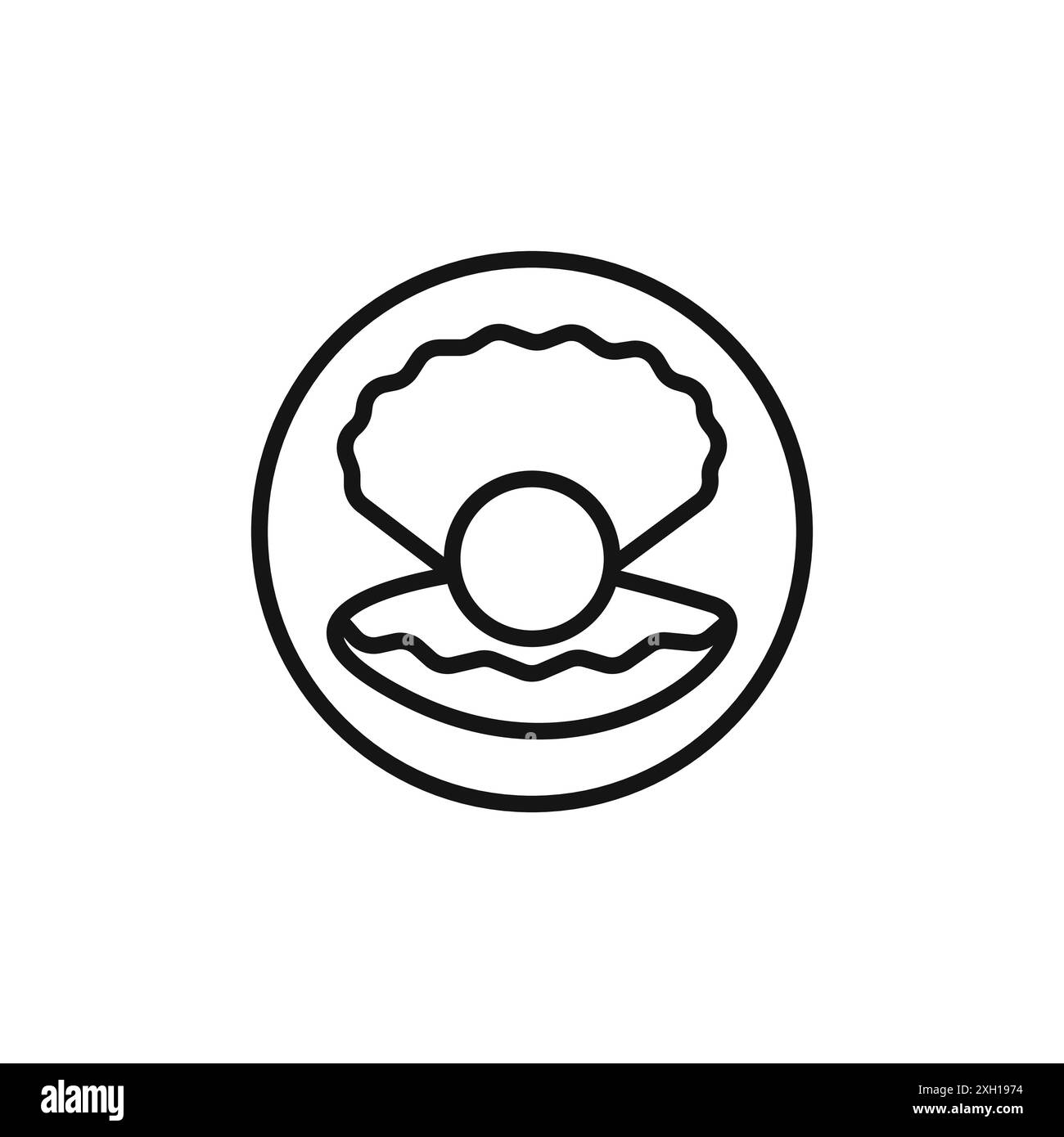 Sea shell with pearl icon logo sign vector outline in black and white ...