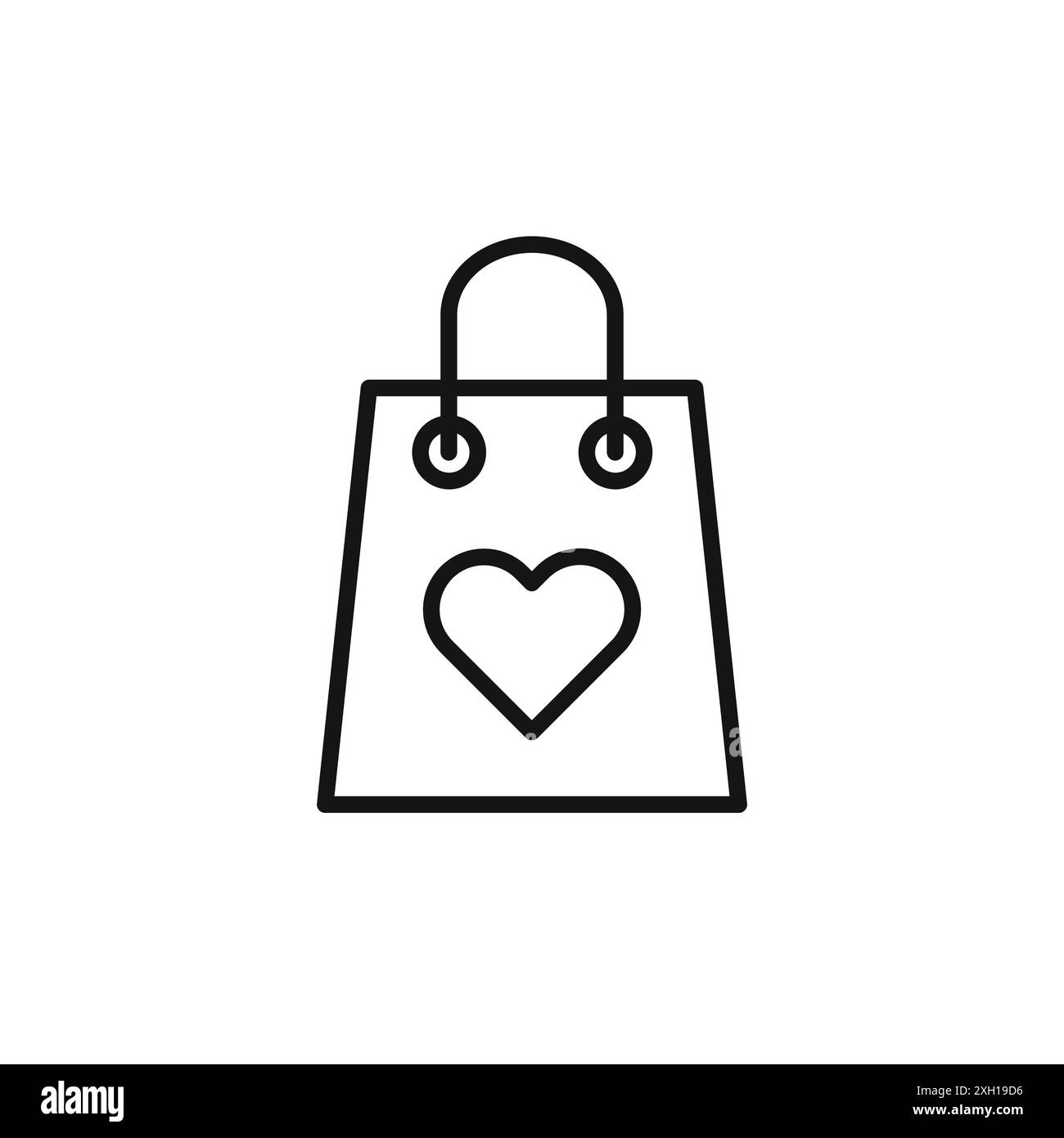 Shopping bag with heart icon logo sign vector outline in black and ...