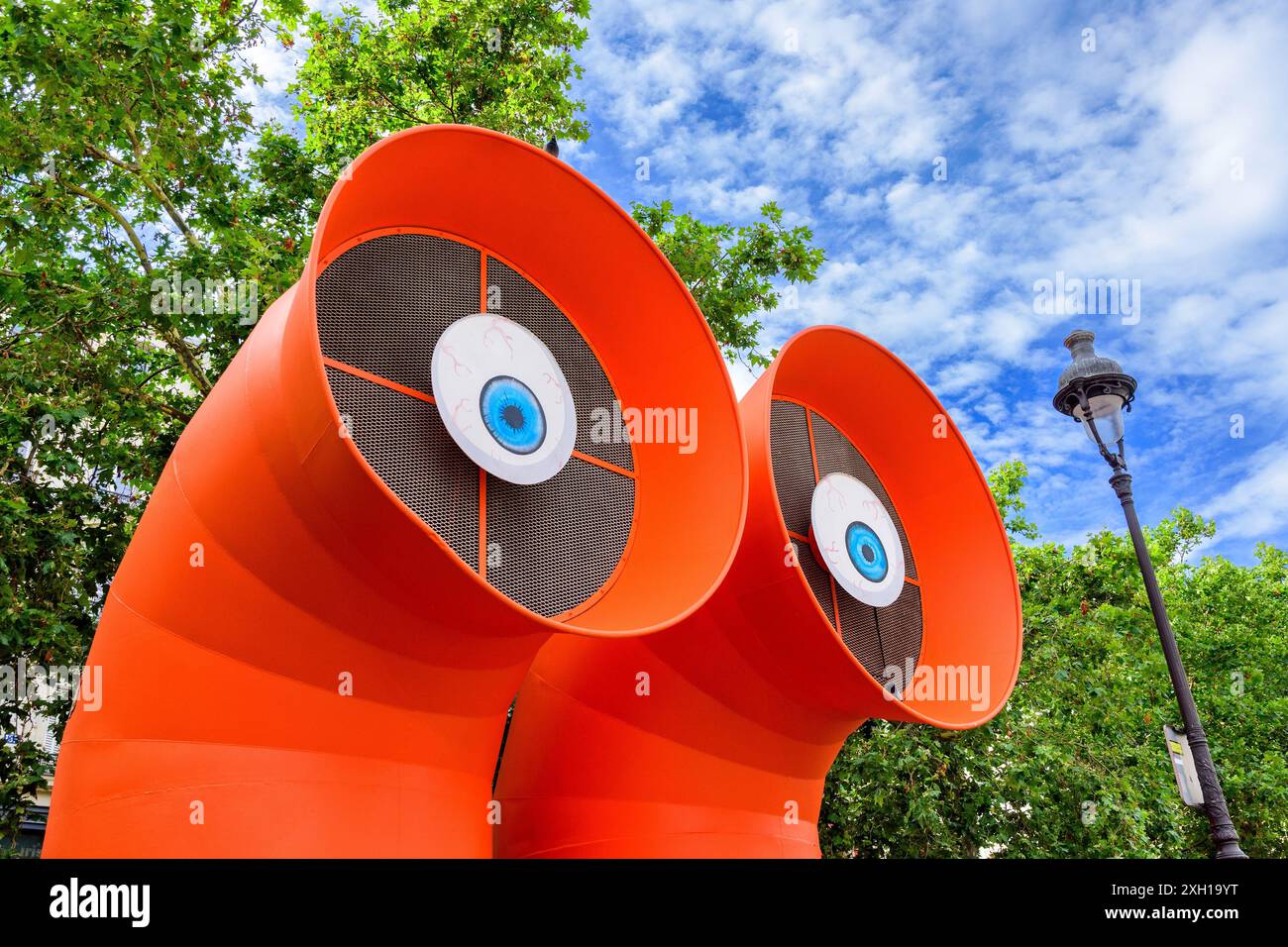 Newly painted orange ventilators - with eyes - in front of the Centre ...