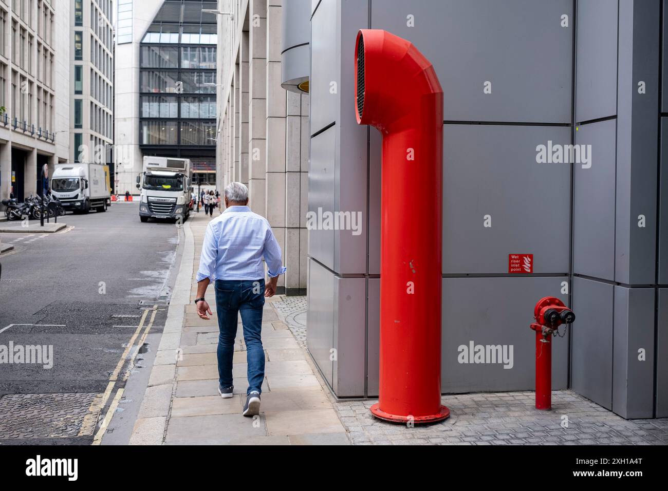 Red and blue air ducts shaped like funnels, which are part of Vents 88 ...
