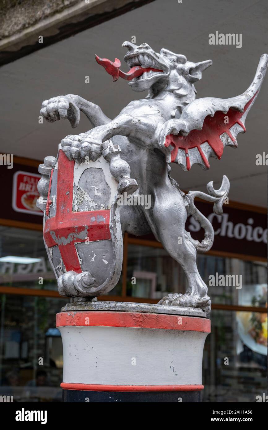 City of London dragon boundary mark in a state of disrepair with ...