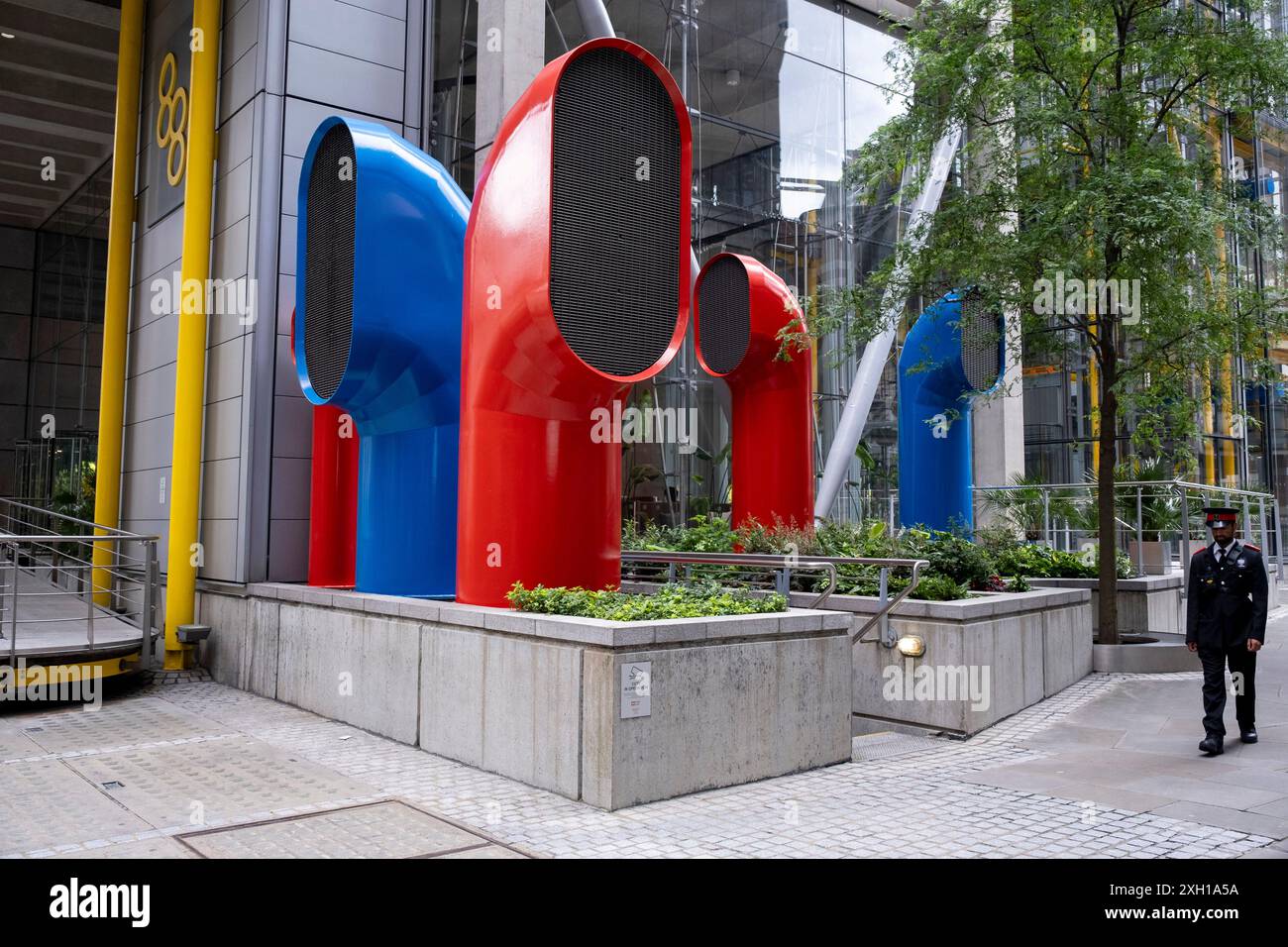 Red and blue air ducts shaped like funnels, which are part of Vents 88 ...