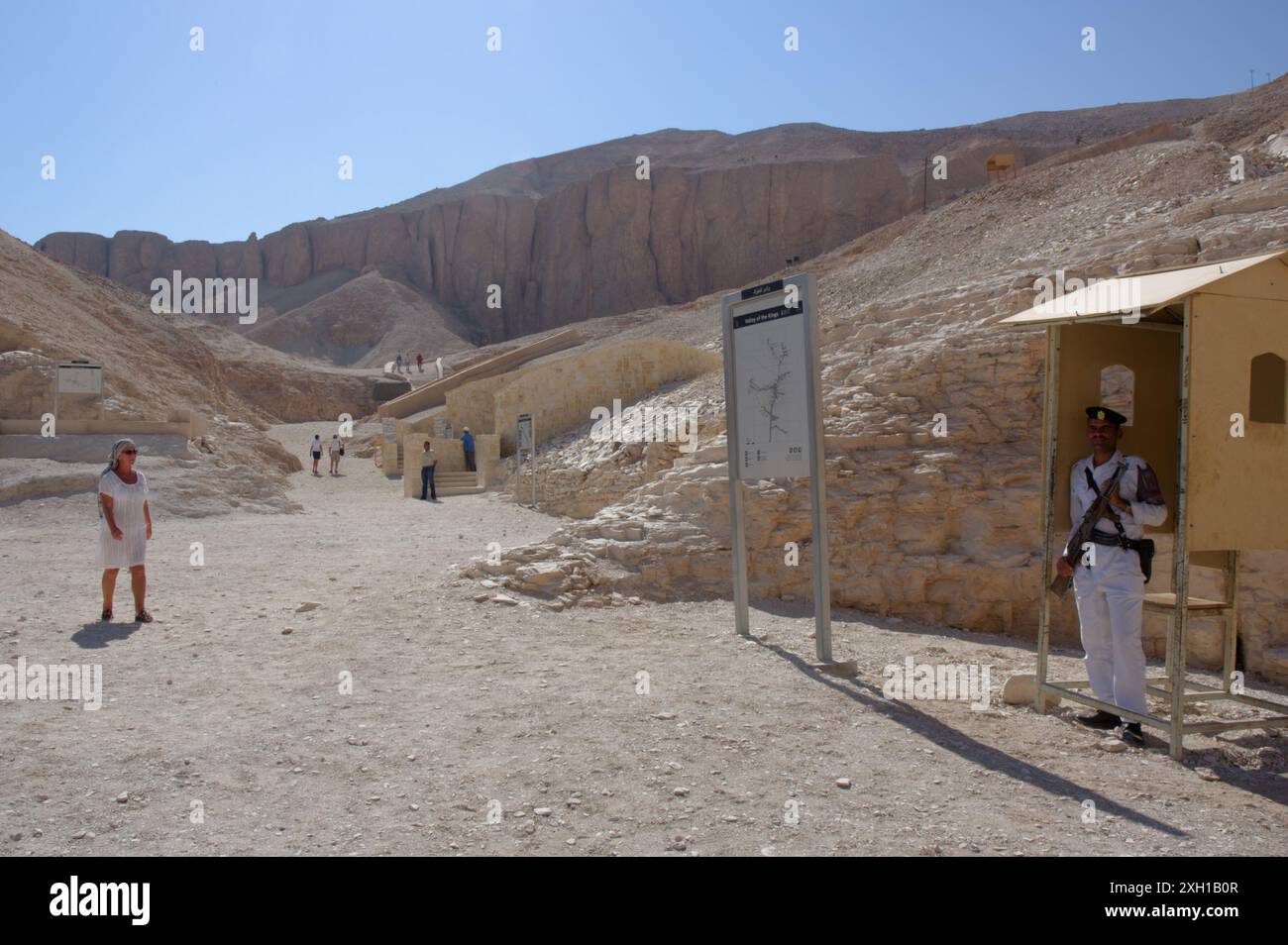 Armed security guard at entrance to Valley of the Kings near Luxor ...