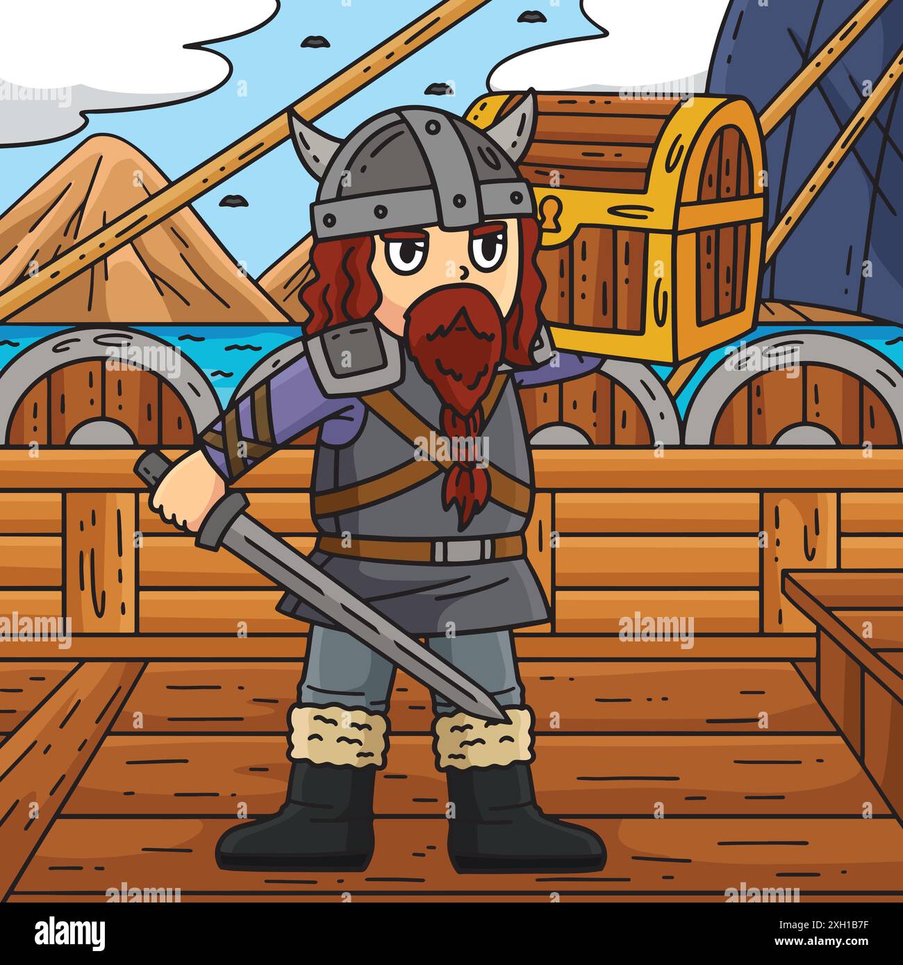 Viking with Loot Colored Cartoon Illustration Stock Vector Image & Art ...
