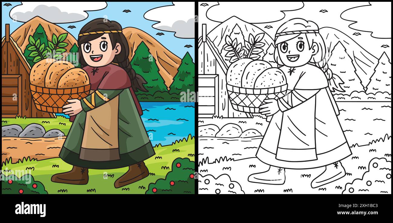 Viking Child with Basket of Bread Illustration Stock Vector Image & Art ...