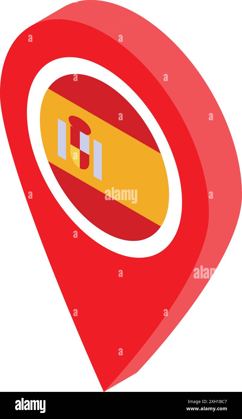 Red location pin pointing on spain flag representing location in spain ...