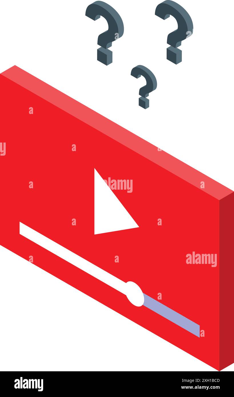 Red video player with a progress bar is showing, several question marks ...