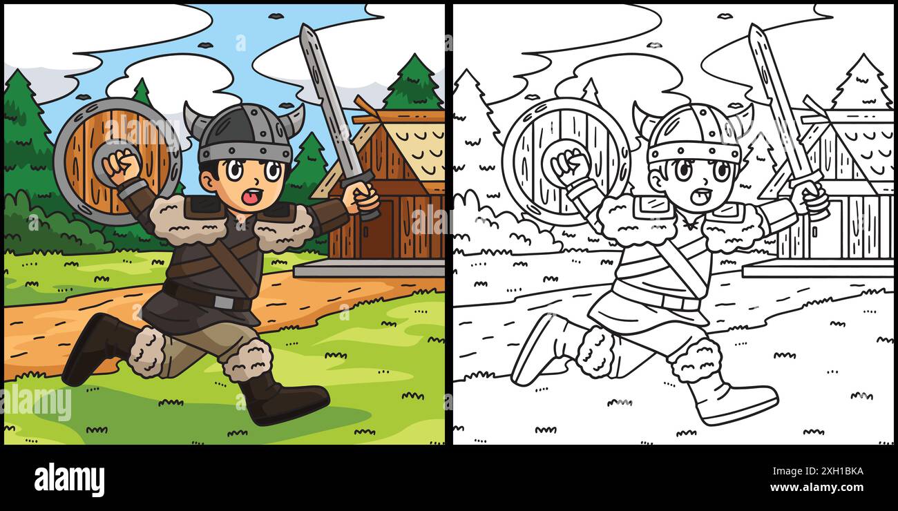 Viking Warrior Charging Coloring Page Illustration Stock Vector Image ...