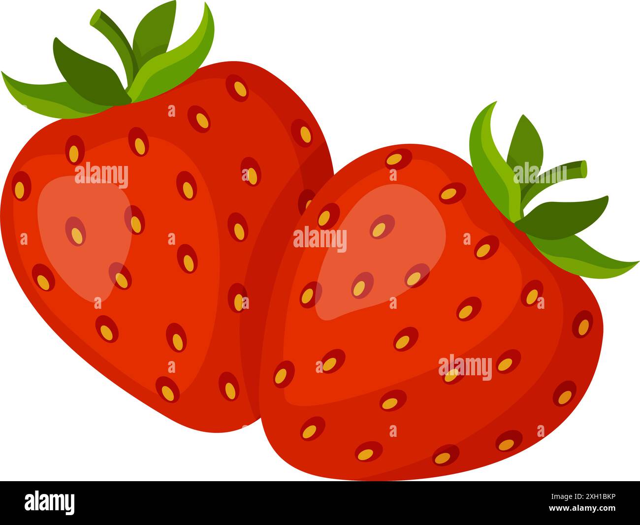 Two Fresh sweet strawberries, bright Red berries. Hand drawn summer ...