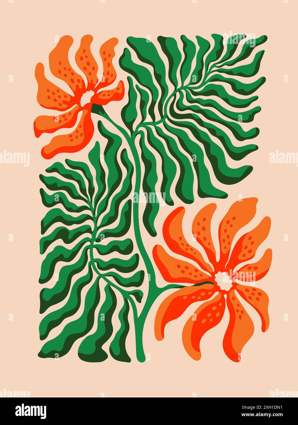 Floral Abstract contemporary poster. Groovy Modern Matisse style art ...