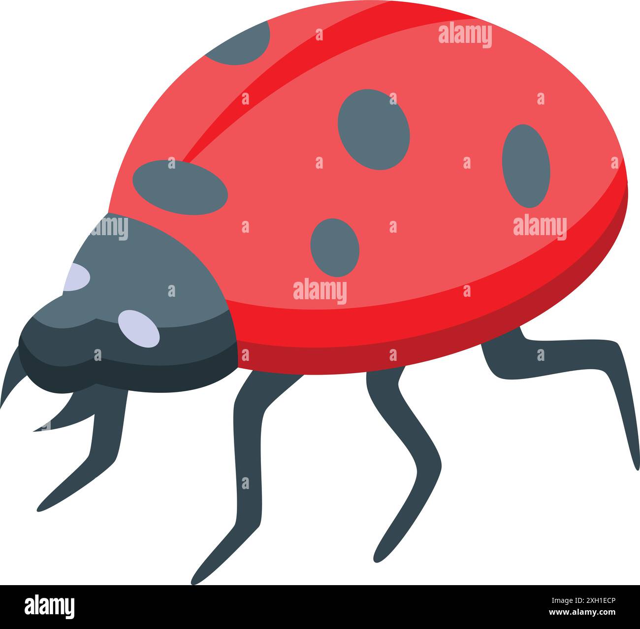 Red ladybug walking with black spots on its shell, an isometric icon of ...