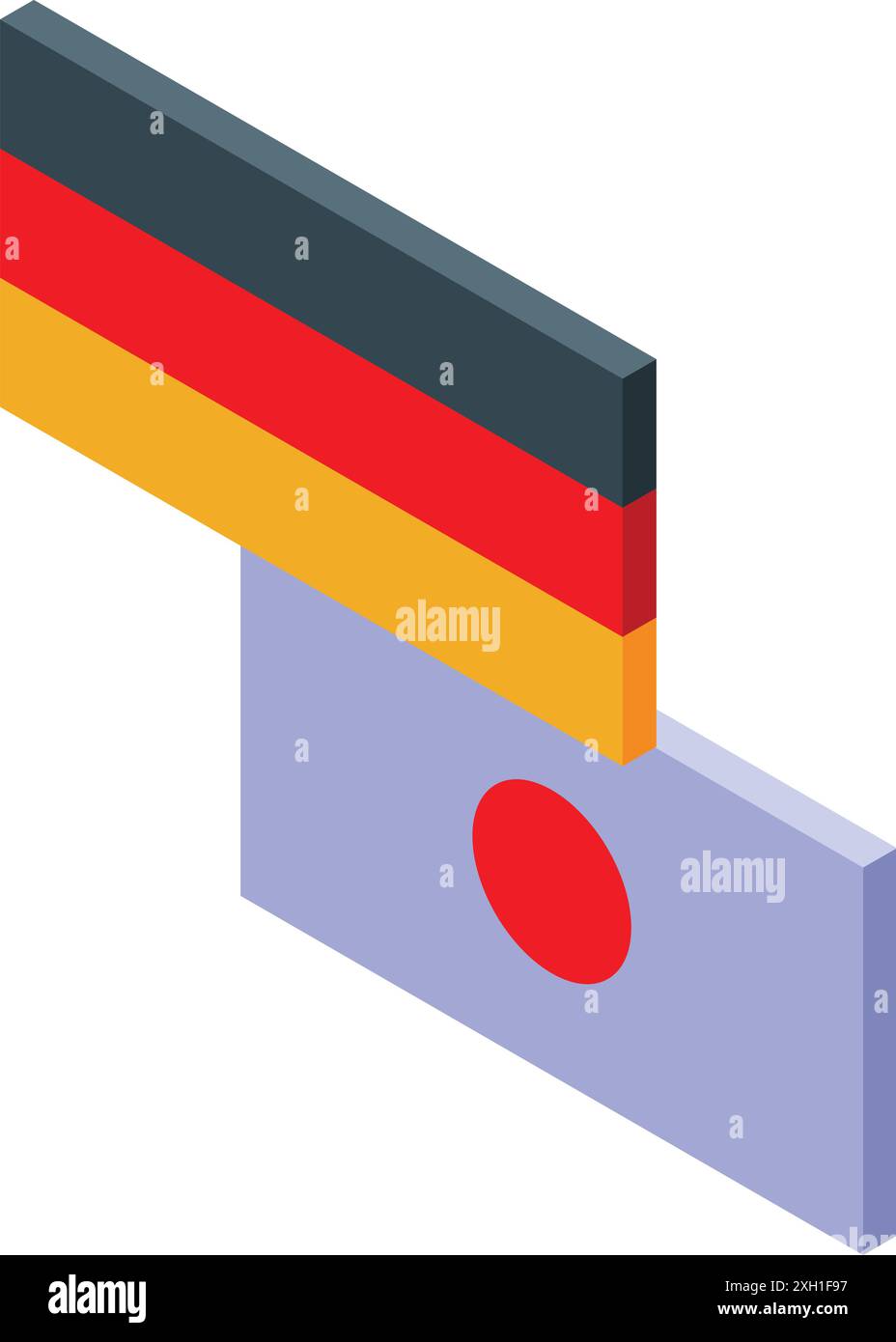 Two flags, one german and one japanese, are overlapping, symbolizing ...