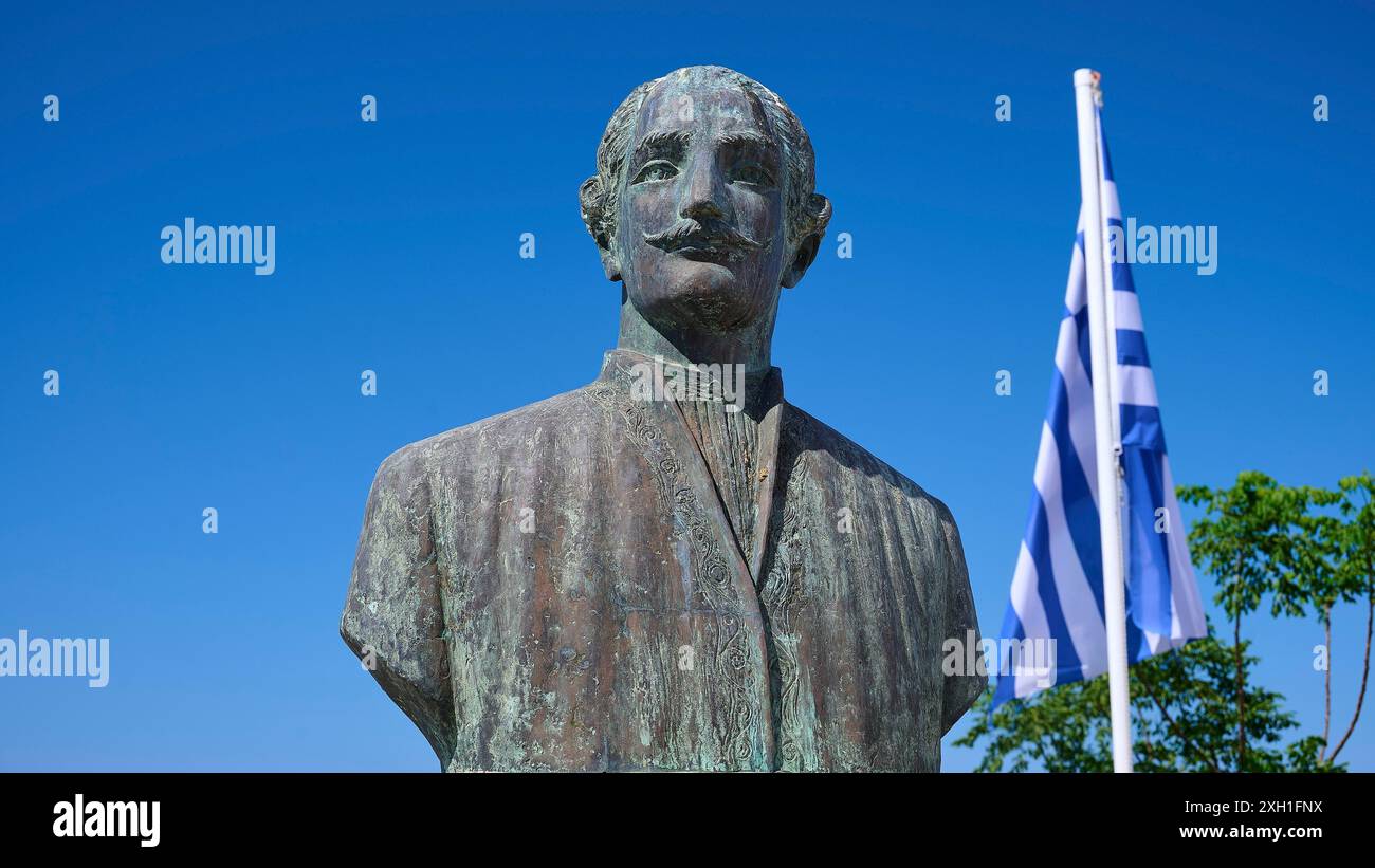 Emmanuel Xanthos, folk hero, bronze statue of a man with a beard next ...