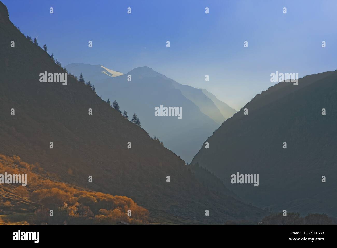 France, Haute-Savoie department, mountain landscape with narrow valley ...