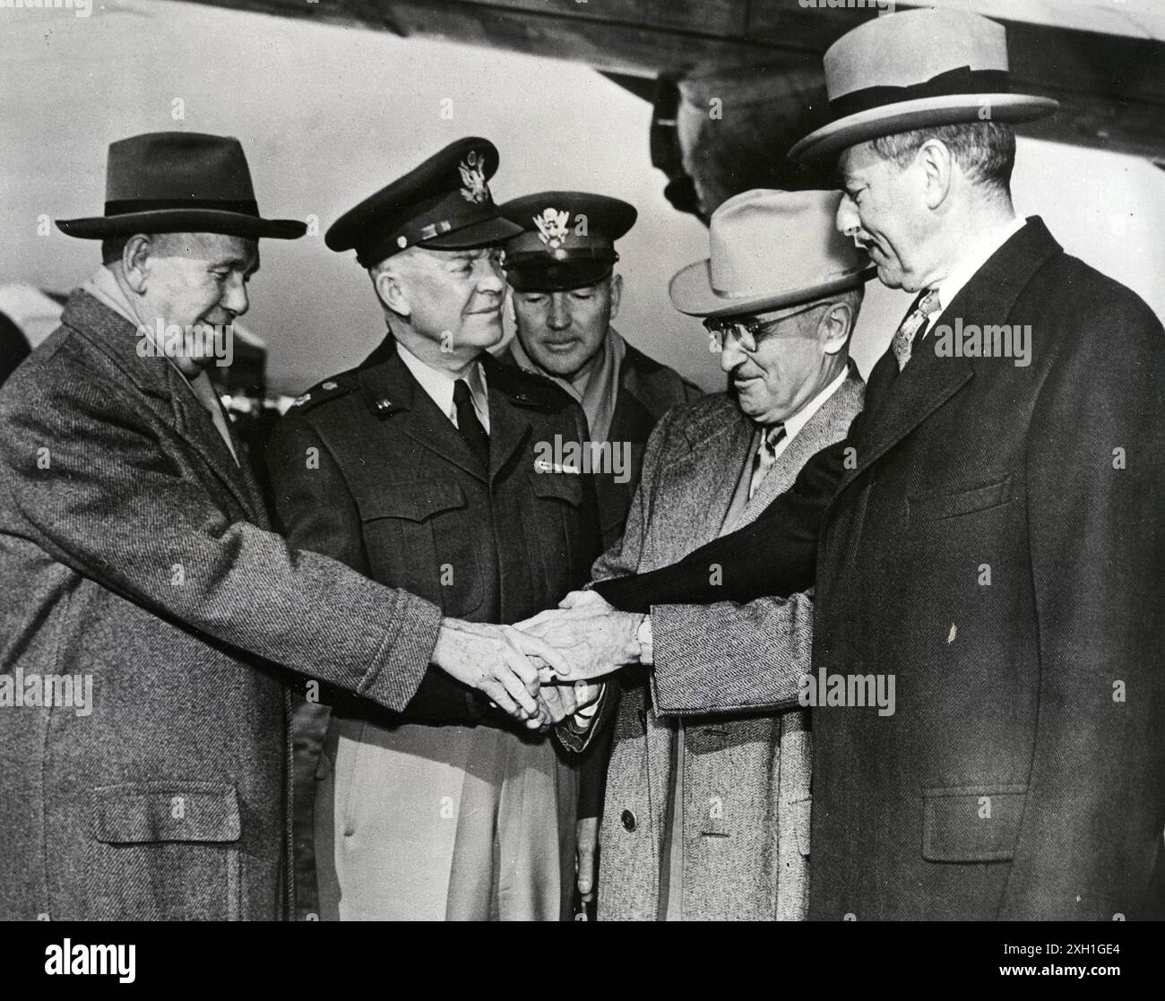 General Dwight Eisenhower greeting Generals George C. Marshall, Floyd L ...