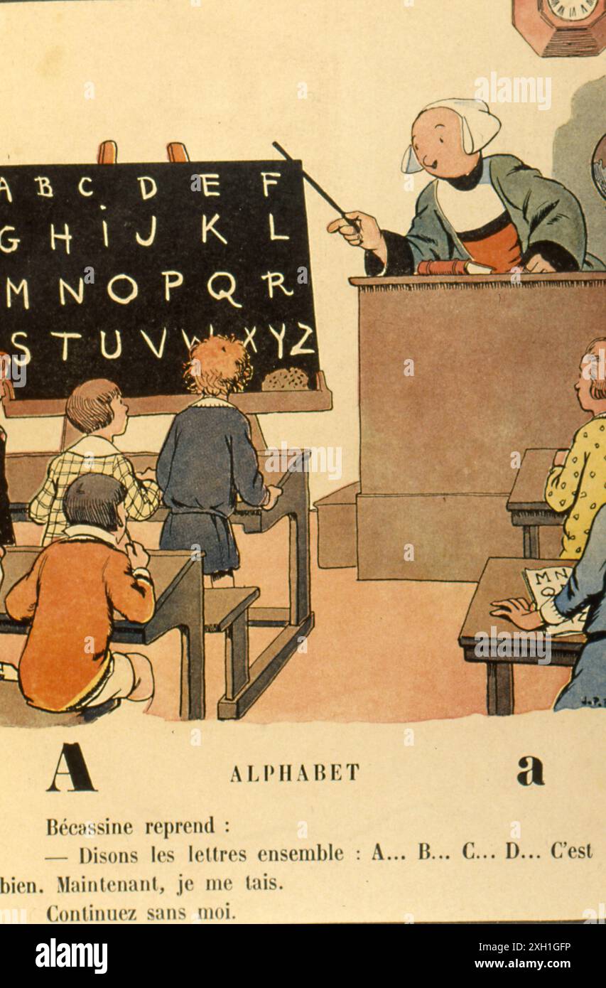 The letter A. Book "Bécassine maîtresse d'école", text by Maurice ...