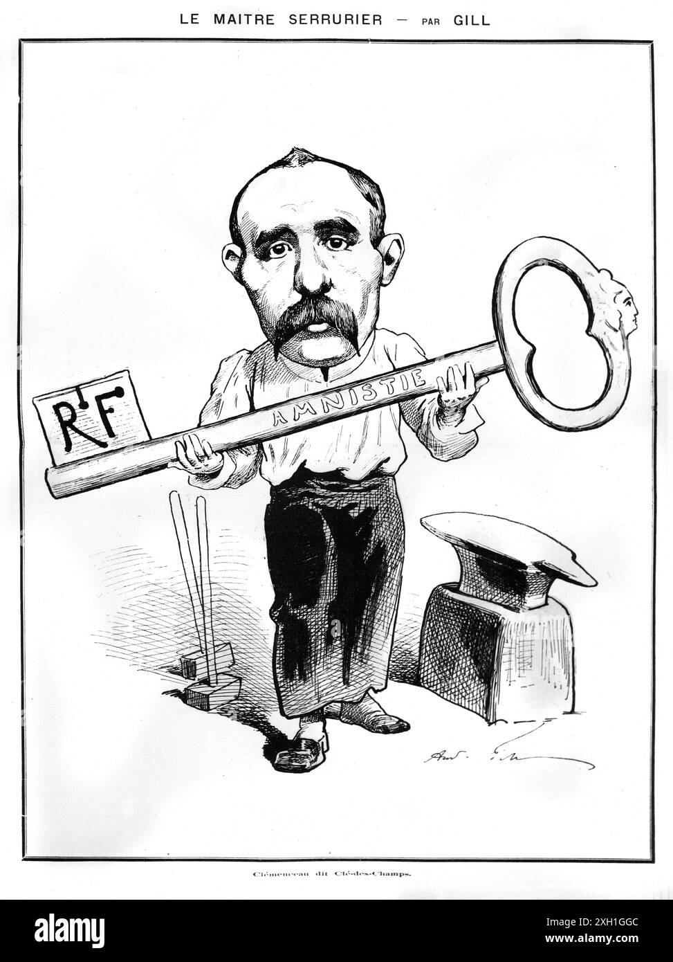 Cartoon depicting Georges Clémenceau holding a key as a symbol of the ...