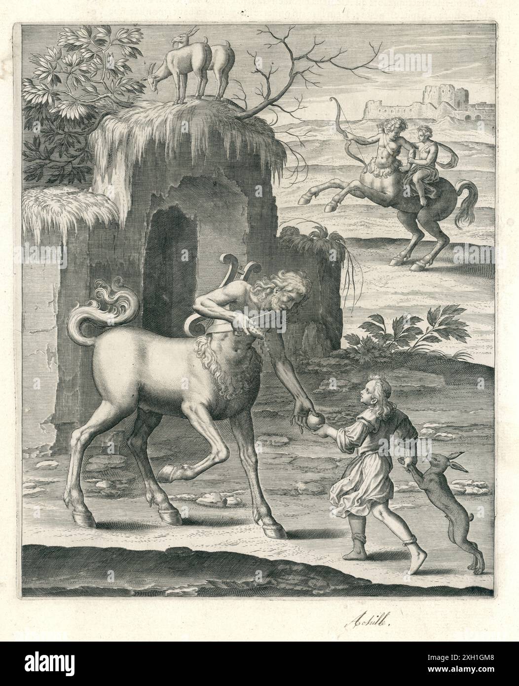 Achilles bringing the fruits of his hunt to his tutor, the Centaur ...