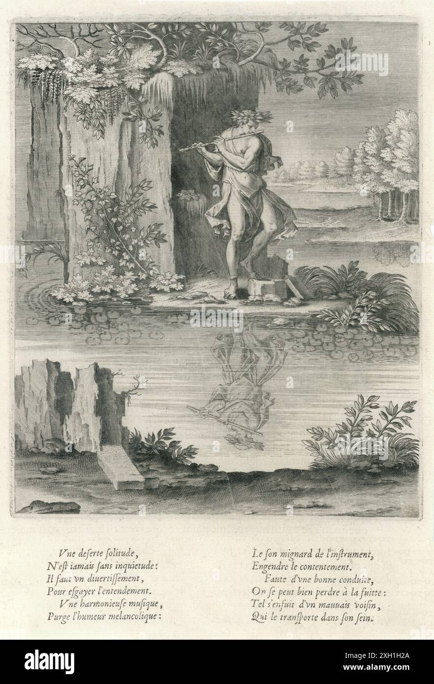 The young faun Olympus playing the flute, alone, contemplating his ...