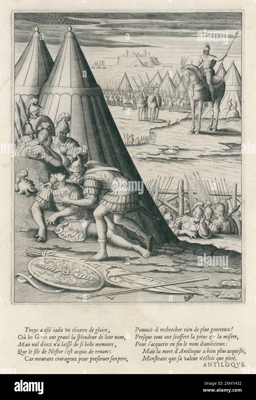Achilles mourning the death of his close friend Antilochus. Engraving ...