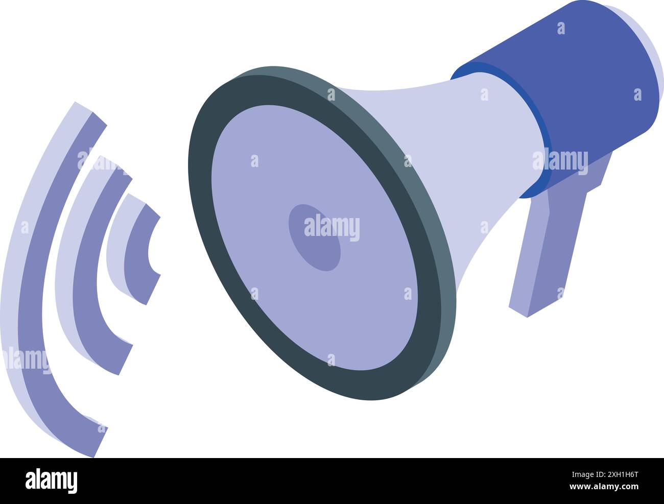 Loudspeaker making announcement with sound waves, isometric icon Stock ...