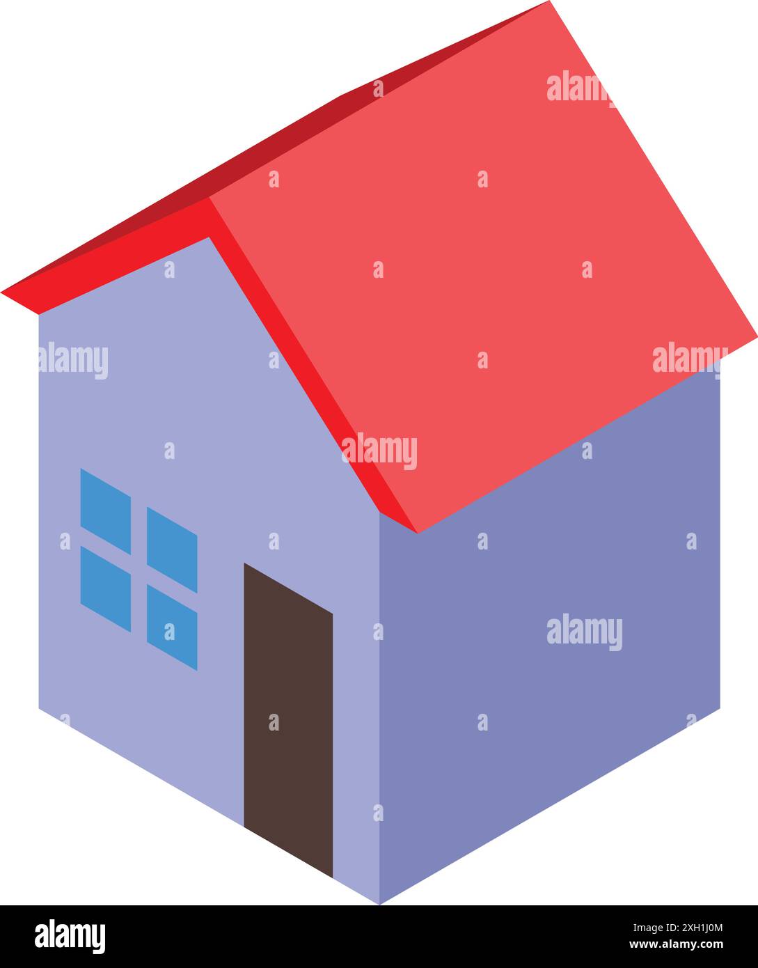 Simple isometric house with red roof and blue walls, representing home ...