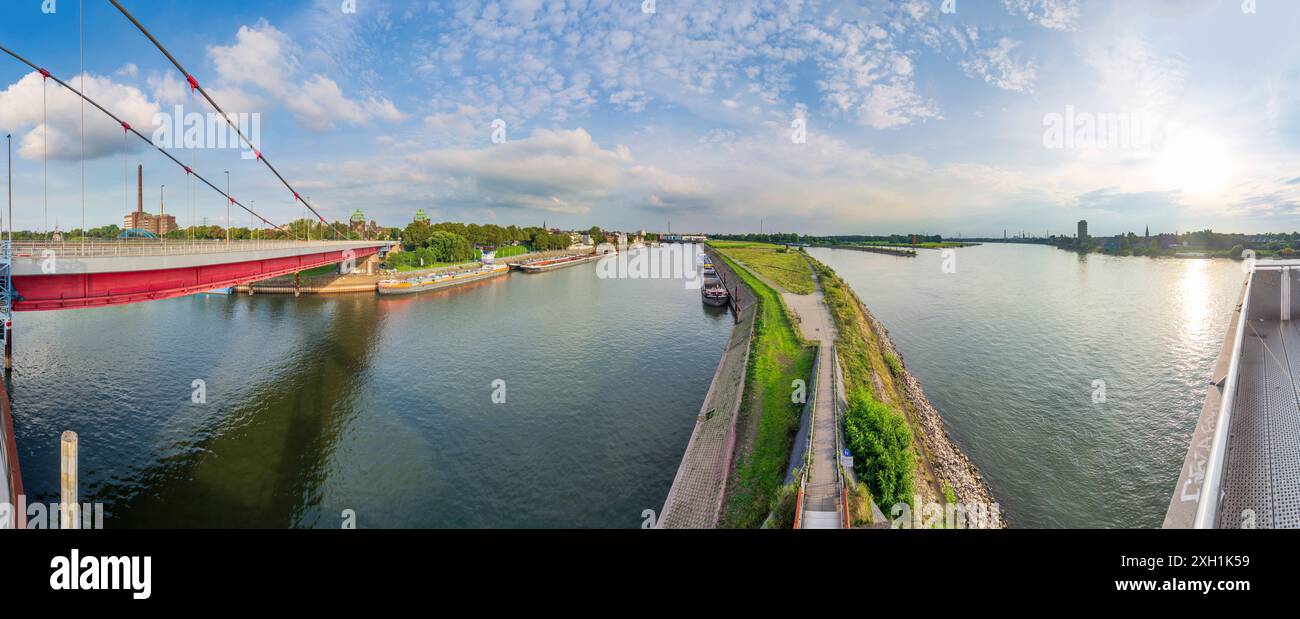 river Rhein Rhine, bridge Friedrich-Ebert-Brücke, cargo ships, in ...