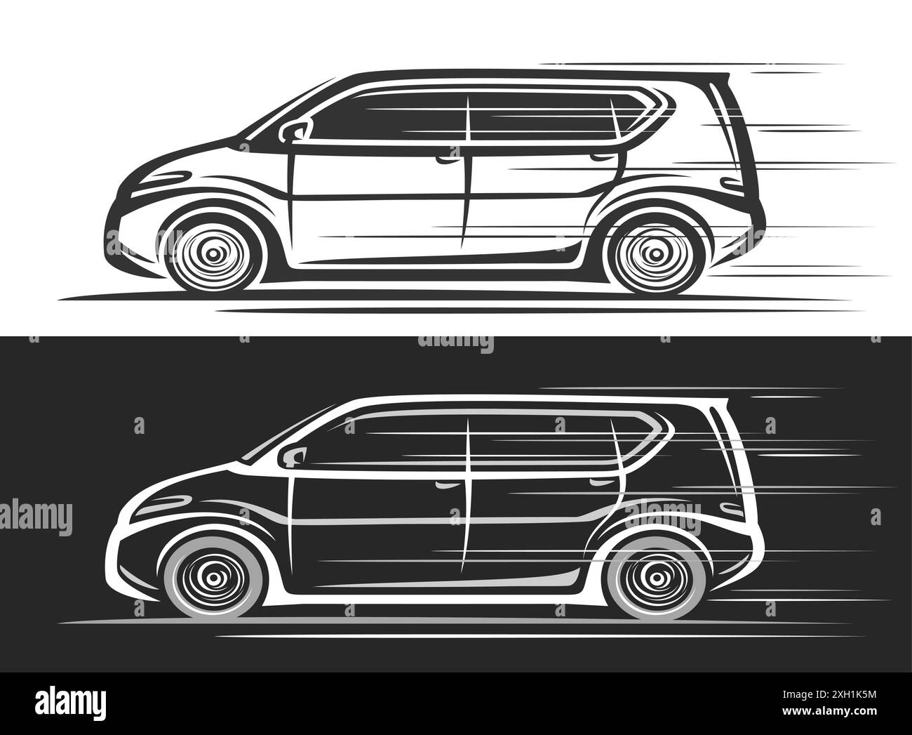 Vector logo for Futuristic Minivan, horizontal automotive banners with ...
