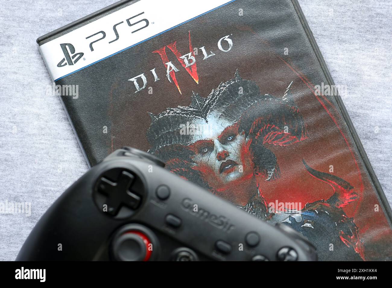KYIV, UKRAINE - JUNE 26, 2024 Diablo 4 PS5 video game disc box for ...