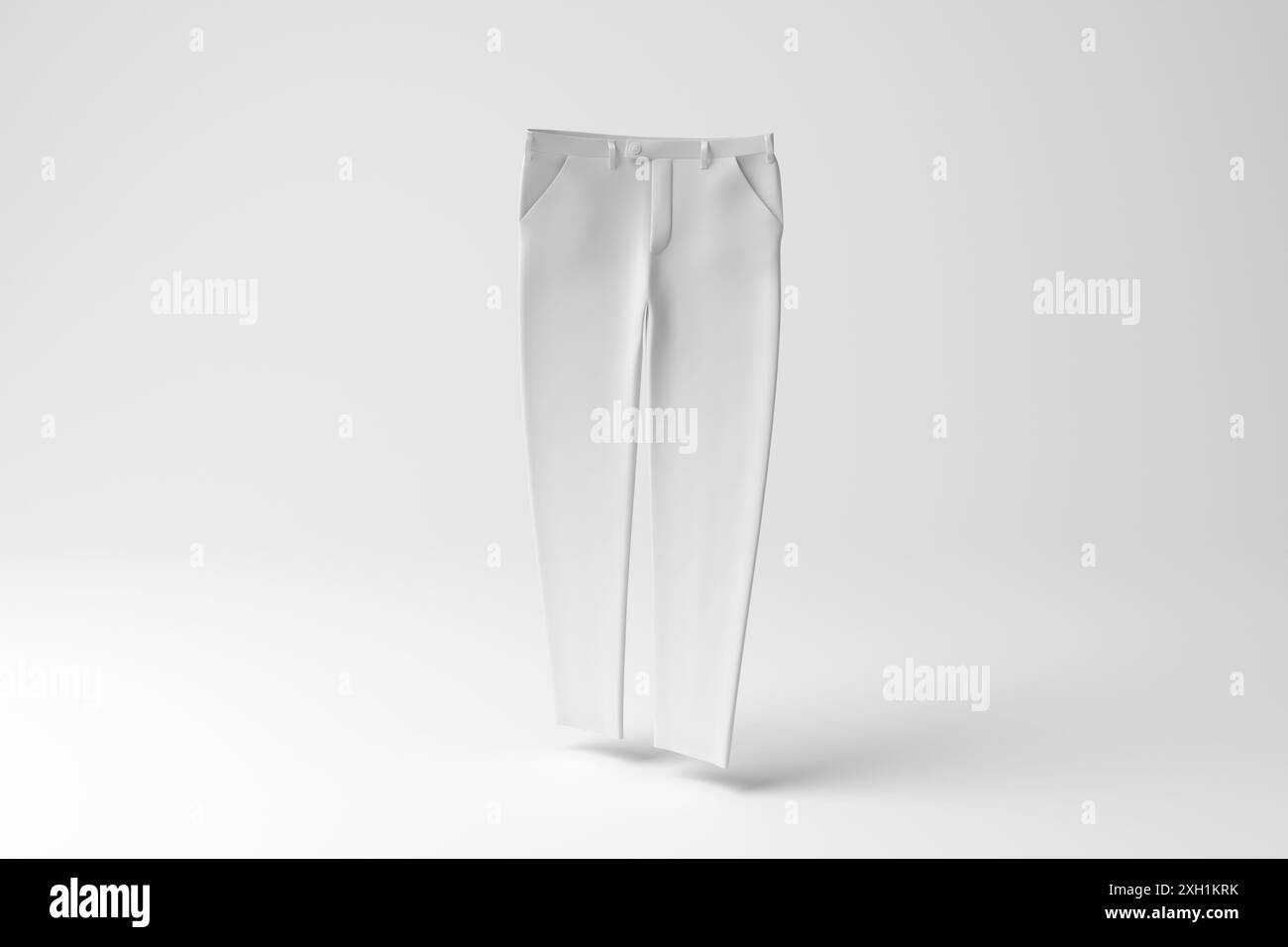 White trousers floating in mid air on white background in monochrome ...