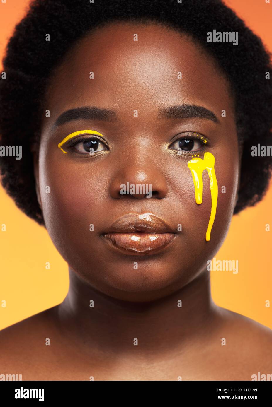 Black model, portrait and makeup for beauty on studio background with ...