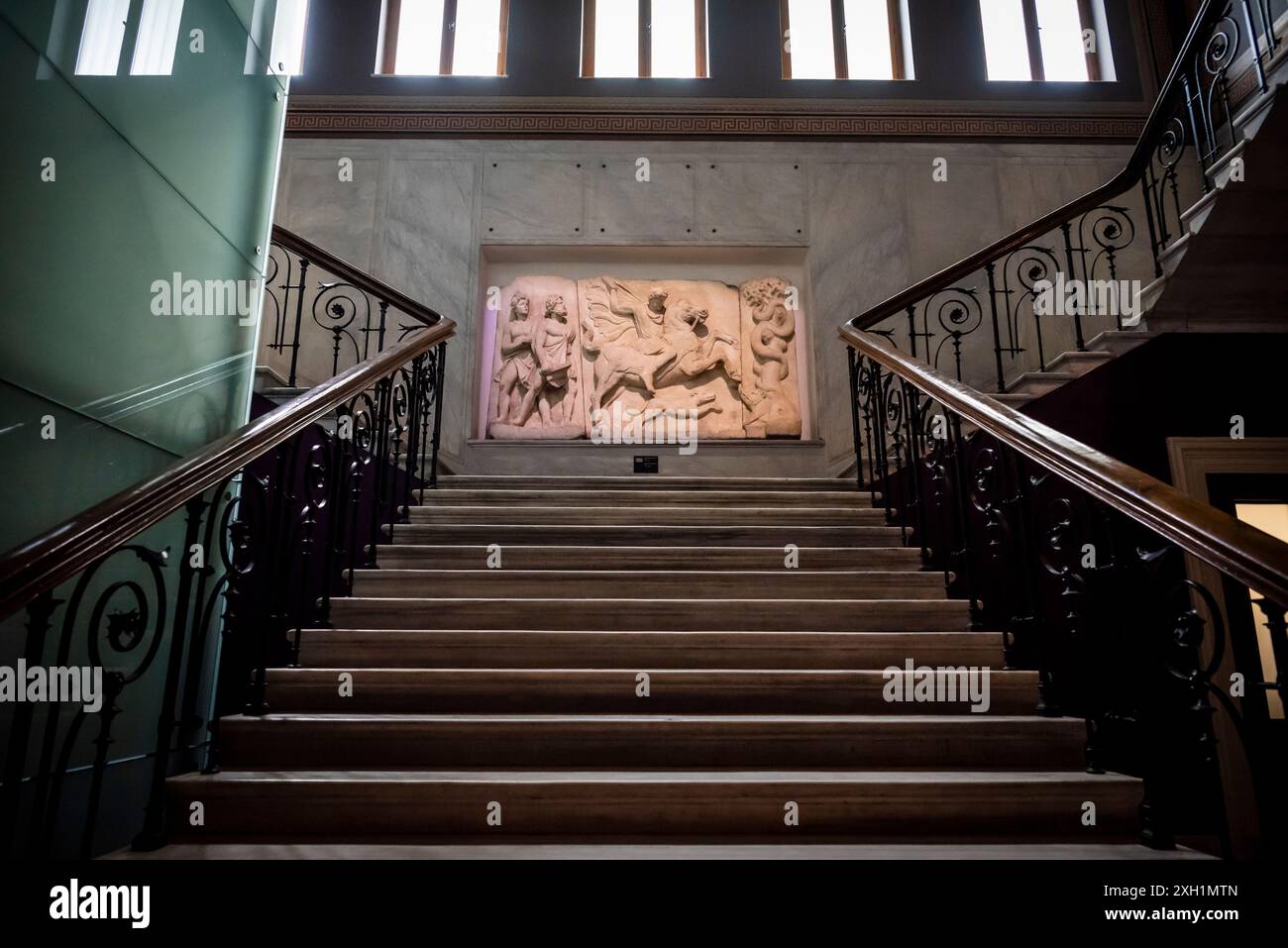 Grand staircase with a Greek relief from Acropolis, Archaeological ...