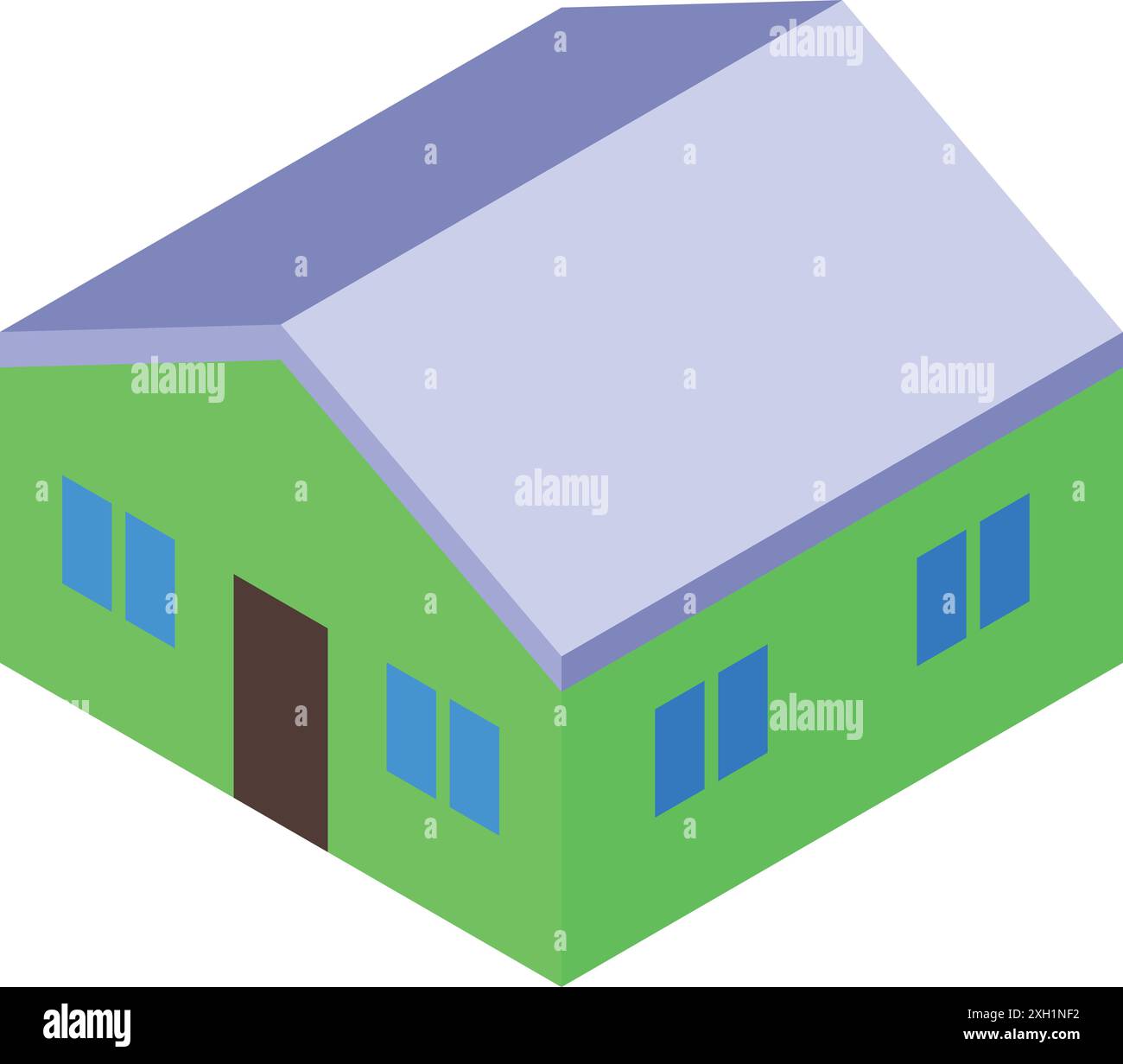 Simple isometric house with purple roof and green walls standing out on ...