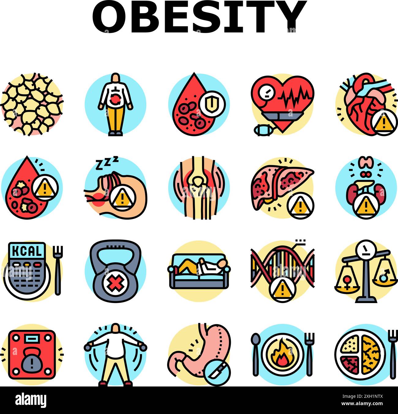 obesity overweight fat obese icons set vector Stock Vector Image & Art ...