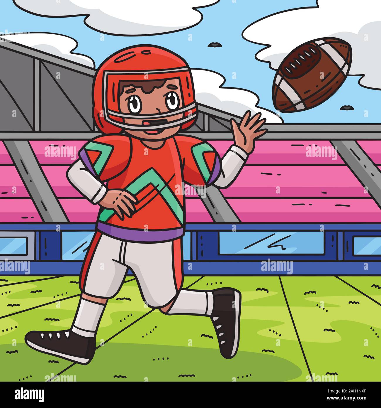 American Player Catching Football Colored Cartoon Stock Vector Image ...