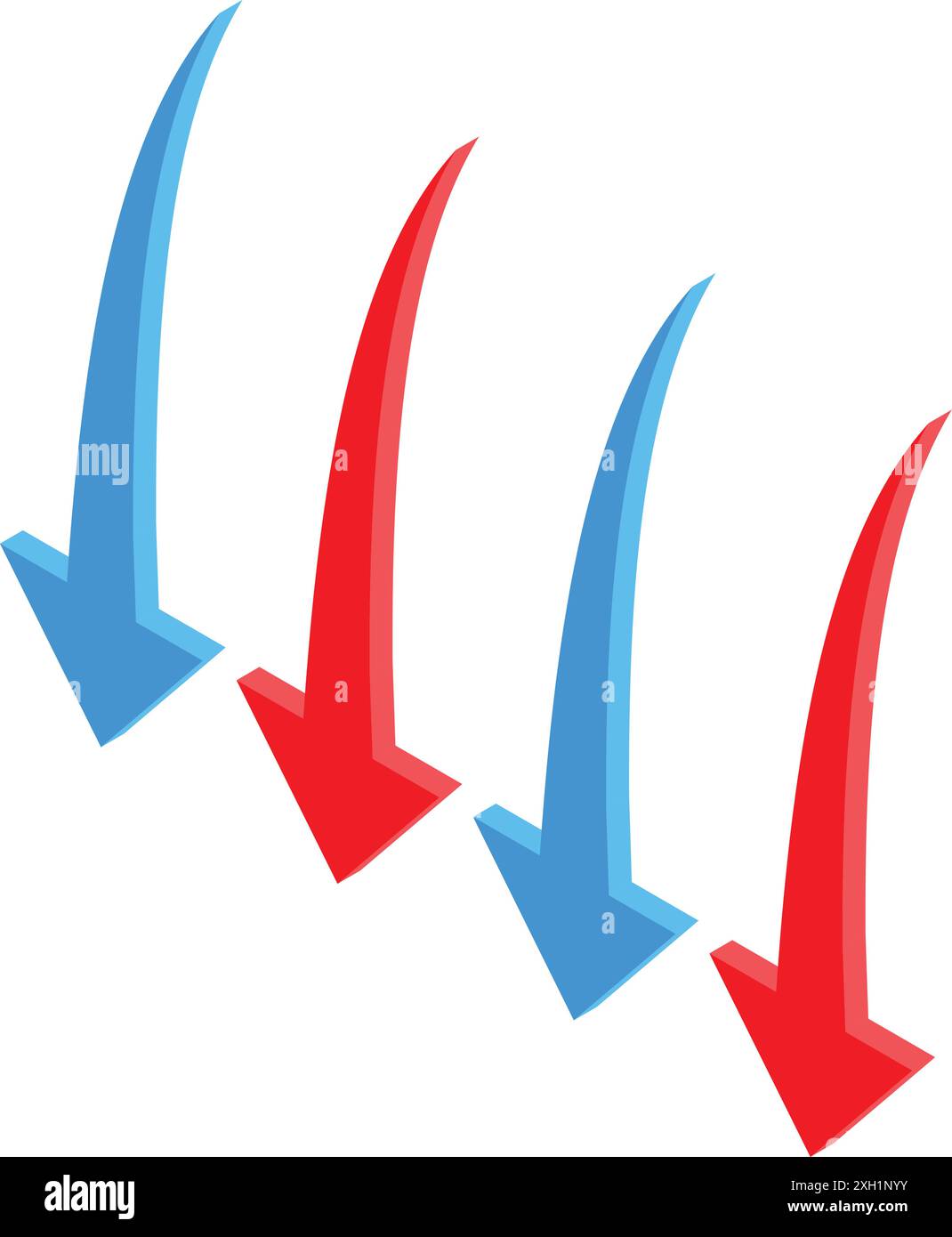 Four red and blue arrows are pointing down, illustrating a negative trend Stock Vector Image ...