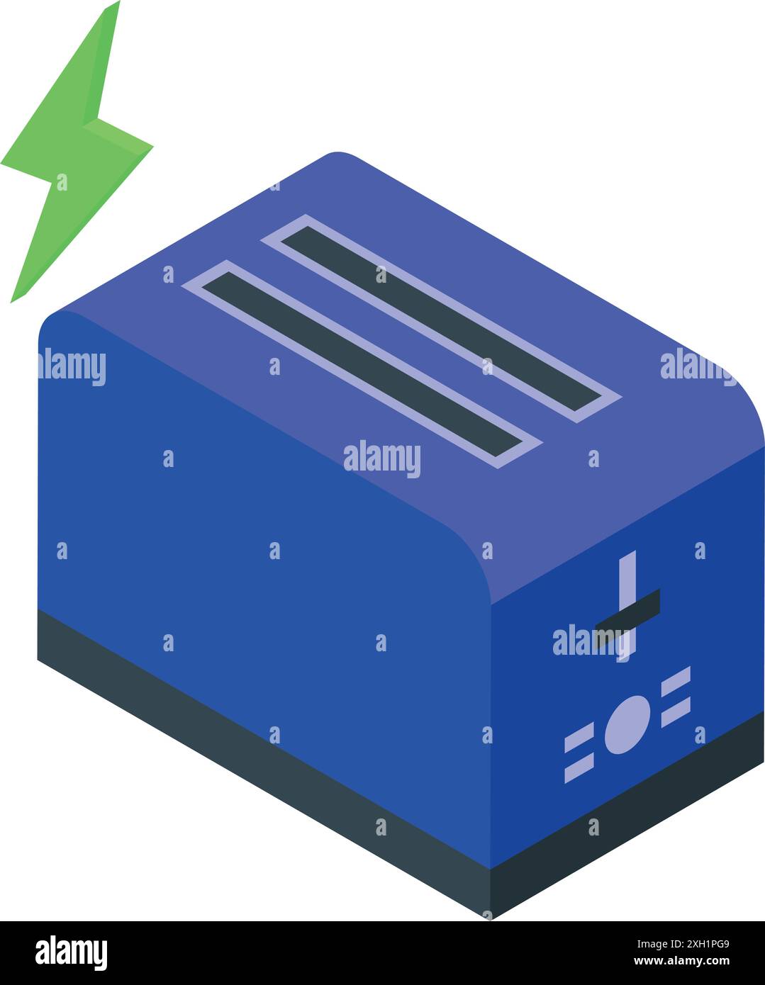 Blue toaster with two slots consuming electricity, shown with green ...