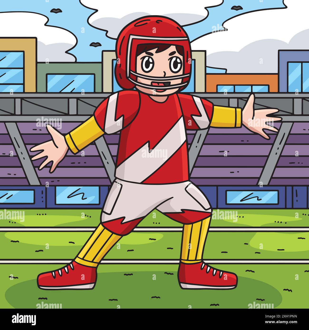 American Football Player Defending Colored Cartoon Stock Vector Image ...