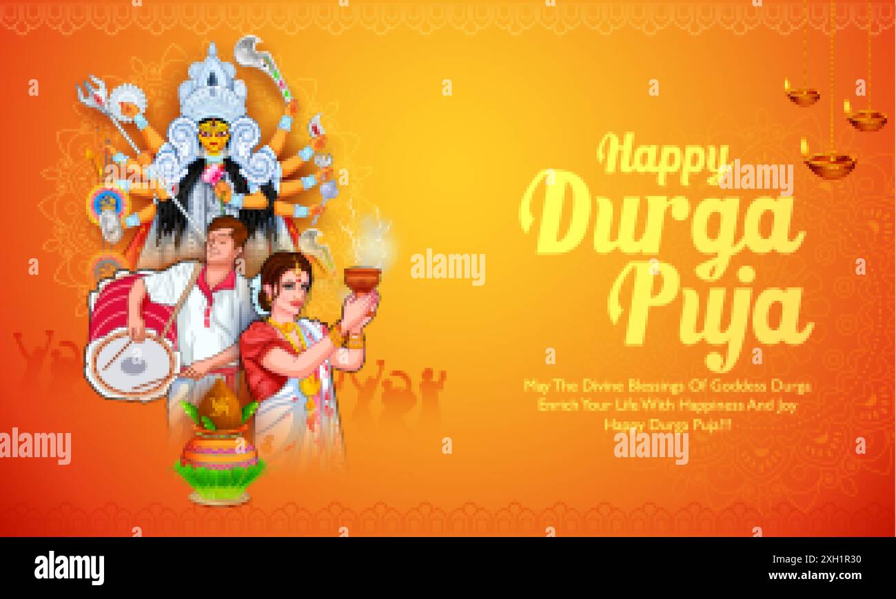 illustration of Goddess Durga in Happy Durga Puja Subh Navratri Indian ...
