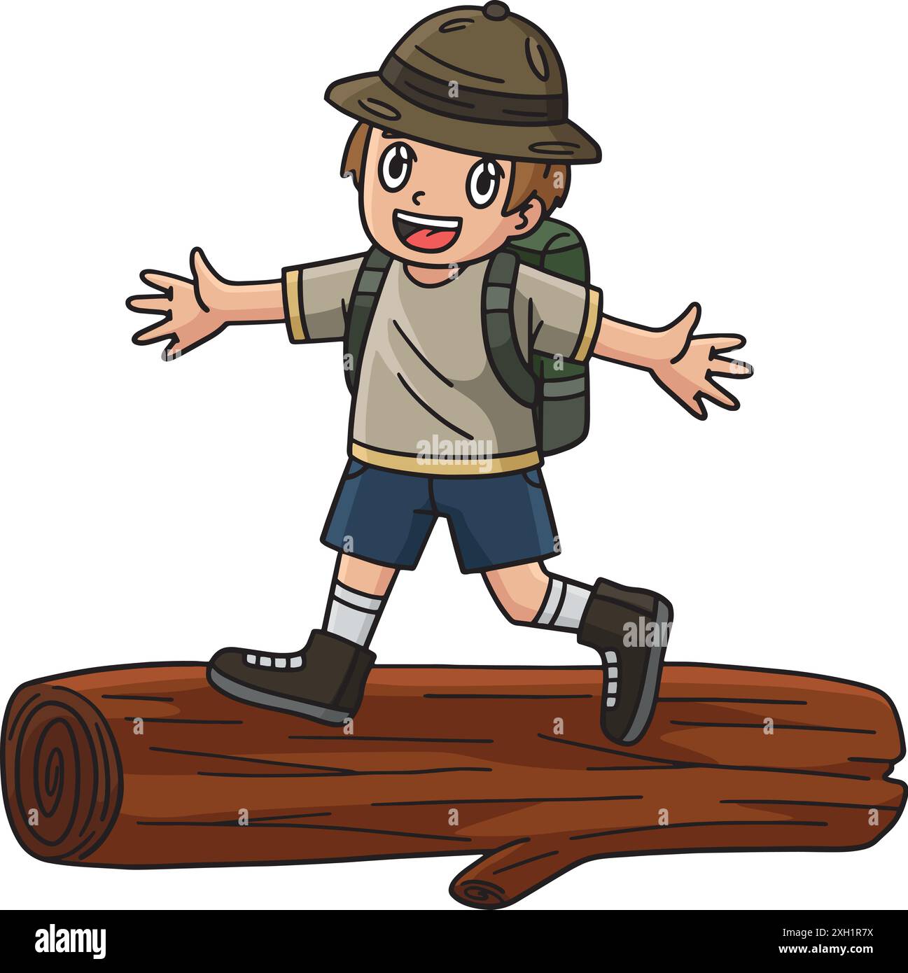 Camping Camper Crossing Log Bridge Cartoon Clipart Stock Vector Image ...