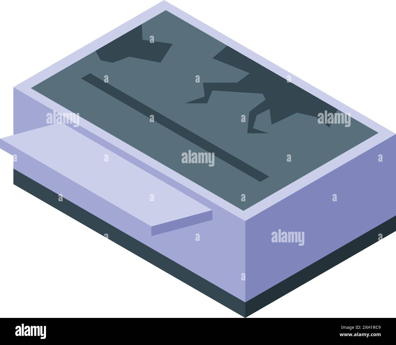 Isometric icon of a broken office scanner showing a damaged glass ...