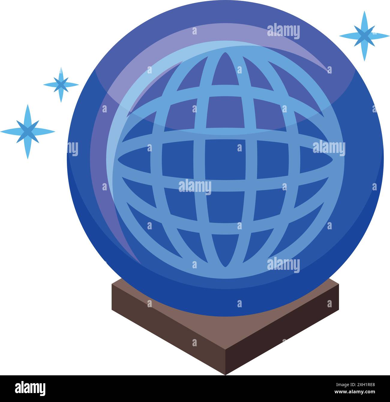 Blue crystal ball showing the world map, symbolizing global ...