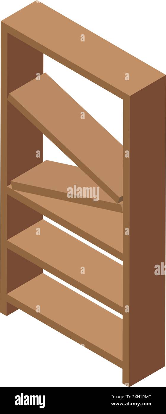 This isometric illustration shows a wooden bookshelf slowly falling ...