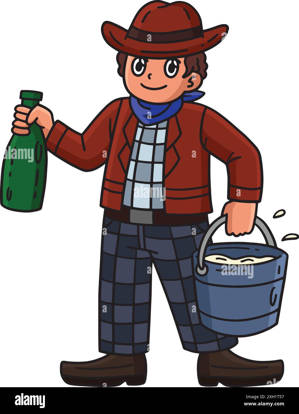 Cowboy Carrying Bucket of Cow Milk Cartoon Clipart Stock Vector Image ...