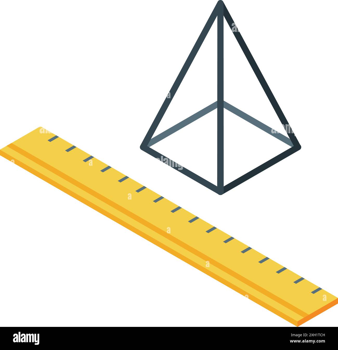 Wooden ruler measuring a triangular pyramid shape representing concepts ...